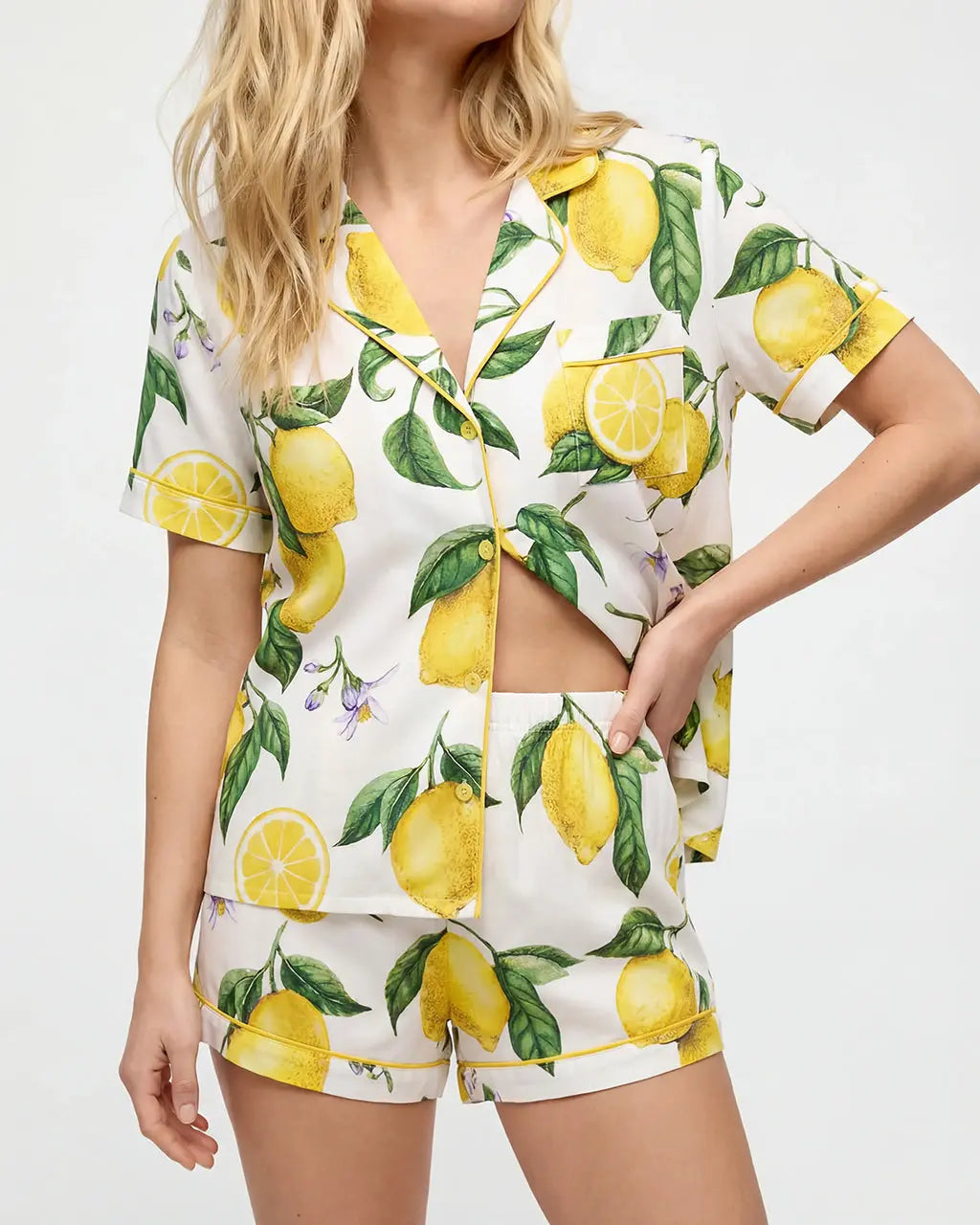 Lemon Print Short Pajama Set - OMFORT
