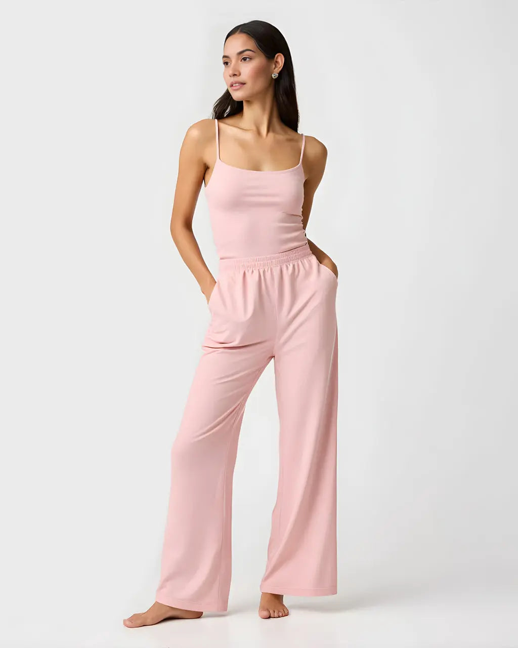 Casual Pink Strapless Top and Pants Pajama Set - OMFORT