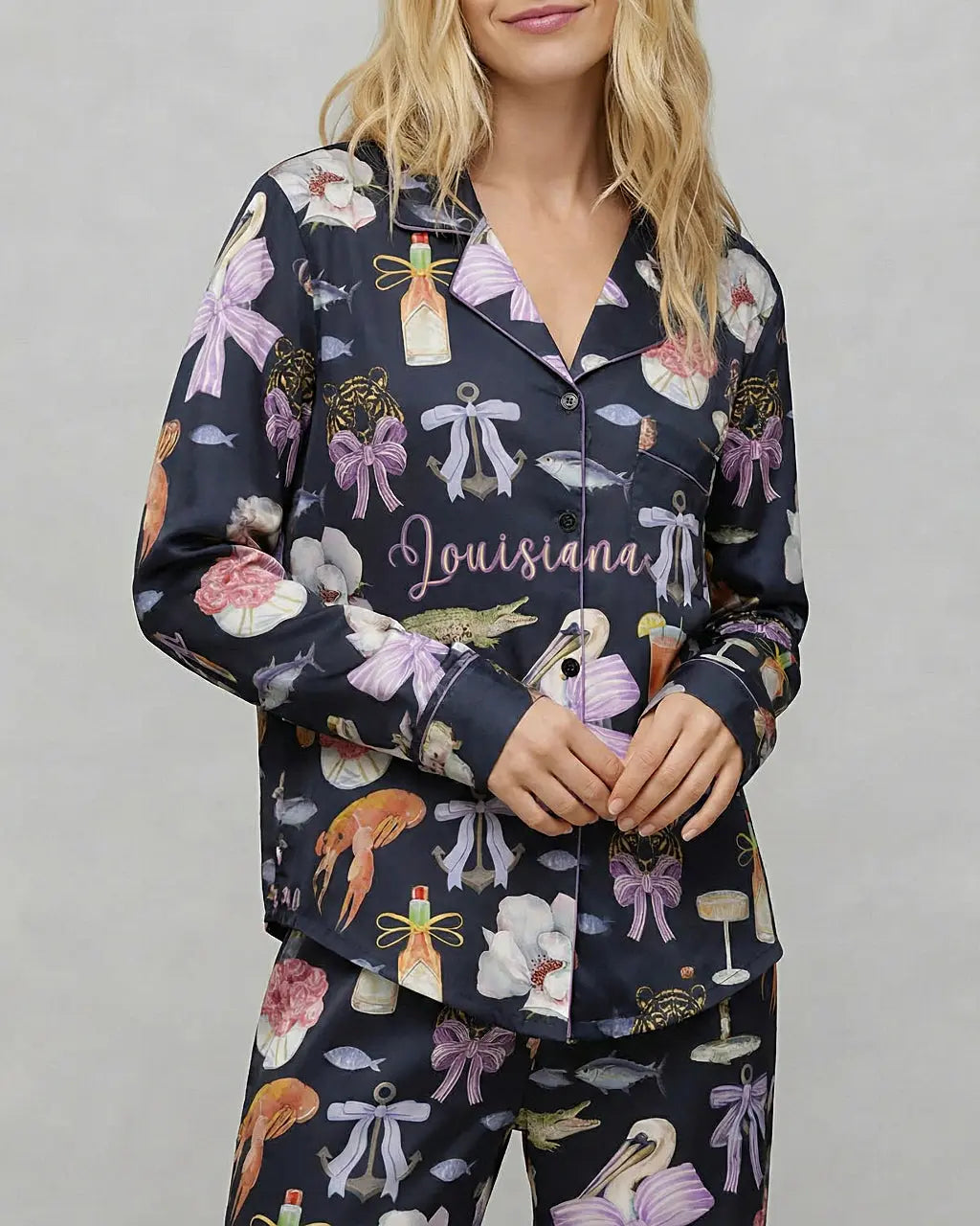 Louisiana Preppy Girl Satin Pajama Set - OMFORT